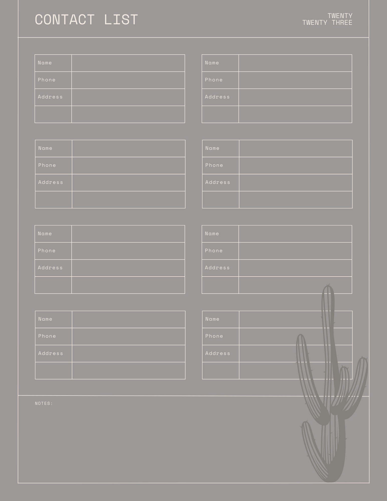 Printable Contact List | Organize Your Contacts | Save Phone Numbers - Etsy