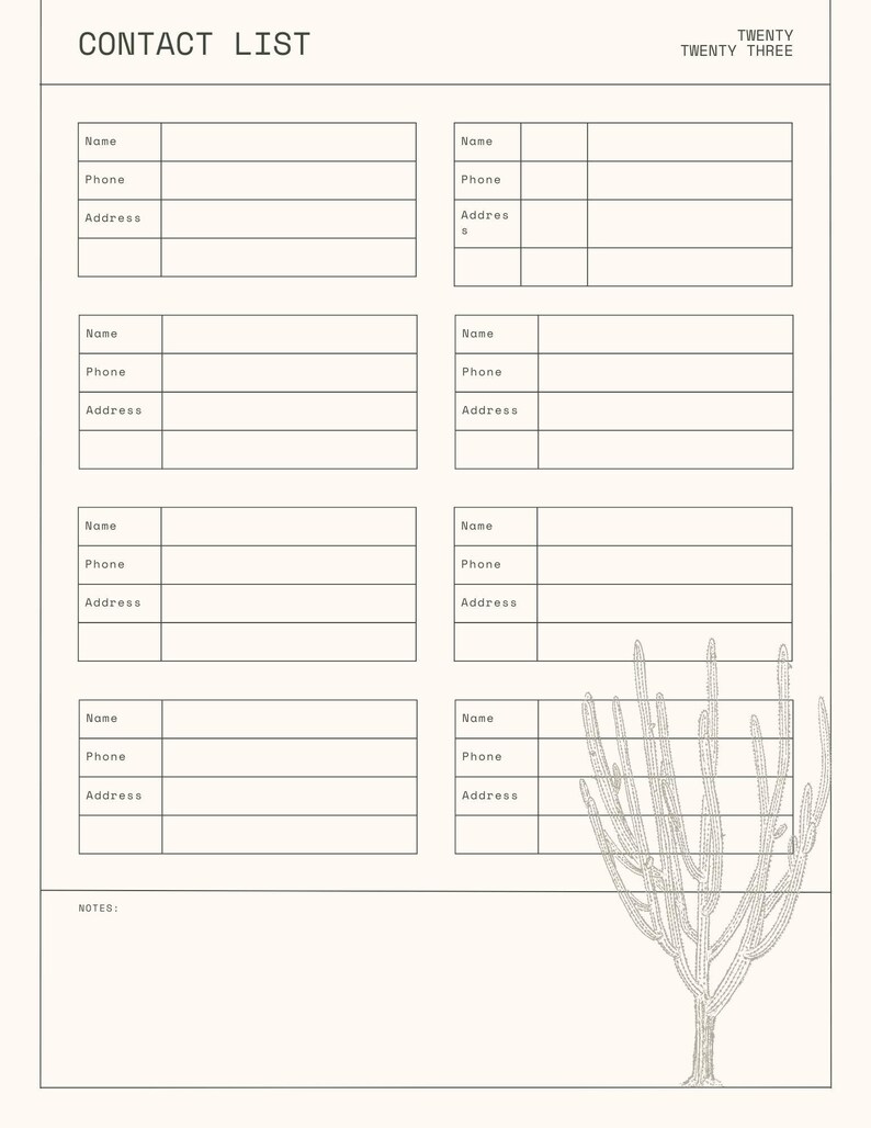 Printable Contact List | Organize Phone Contacts | Free to Print - Etsy