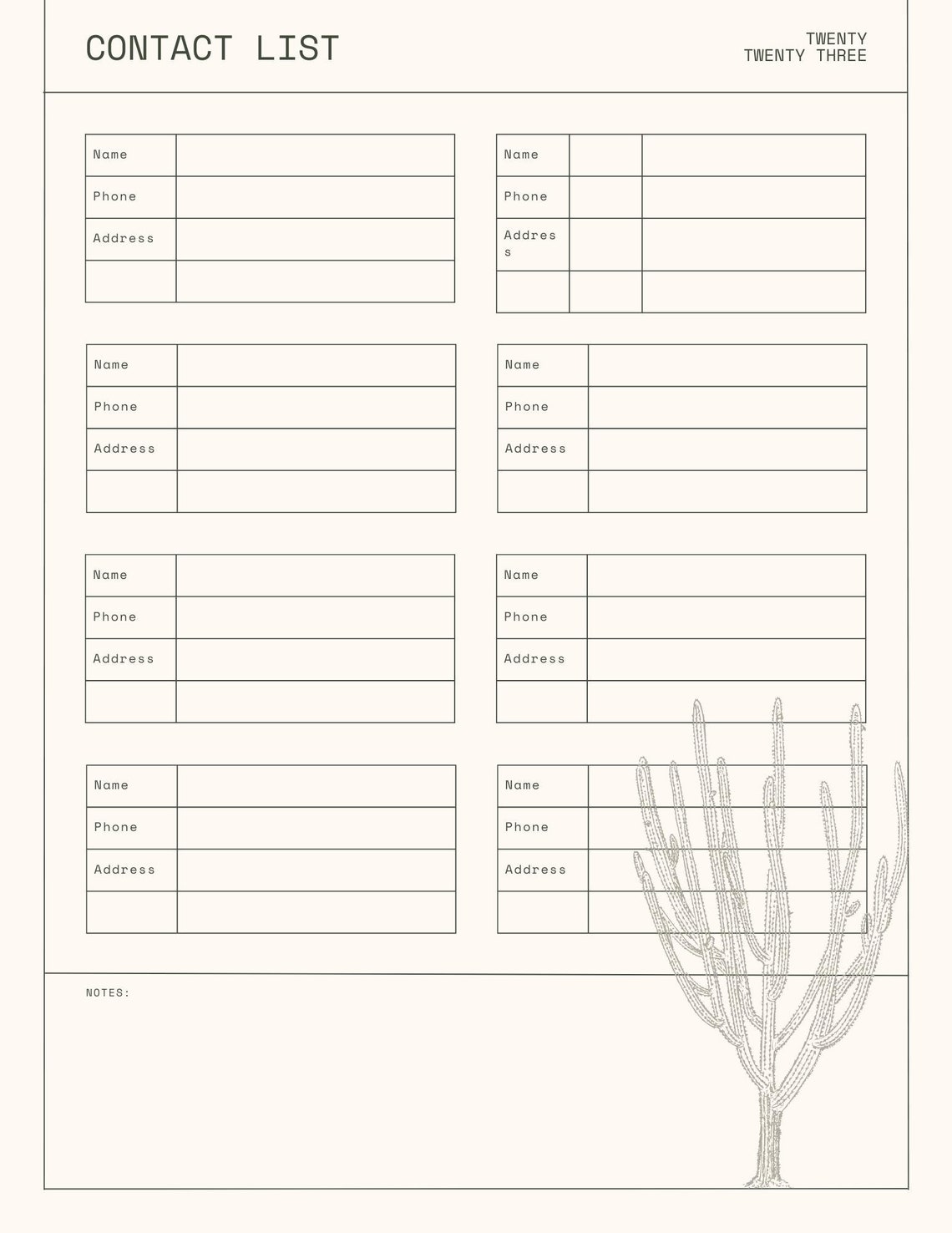 Printable Contact List | Organize Your Contacts | Save Phone Numbers - Etsy