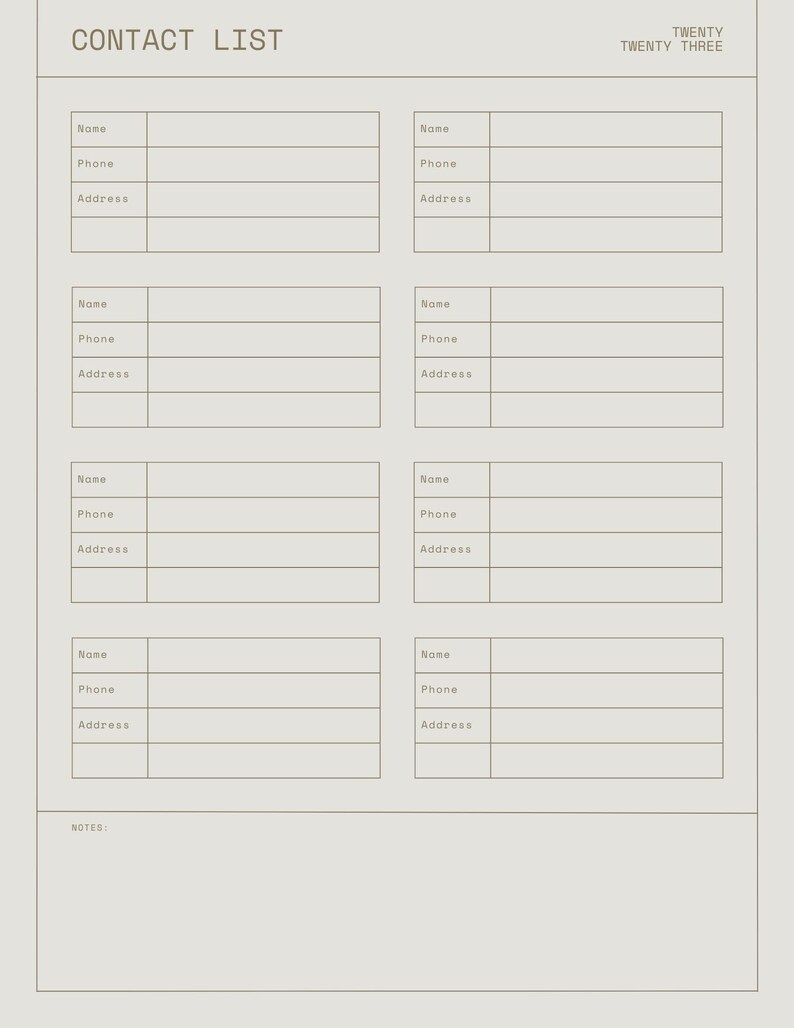 Printable Contact List | Organize Your Contacts | Save Phone Numbers - Etsy