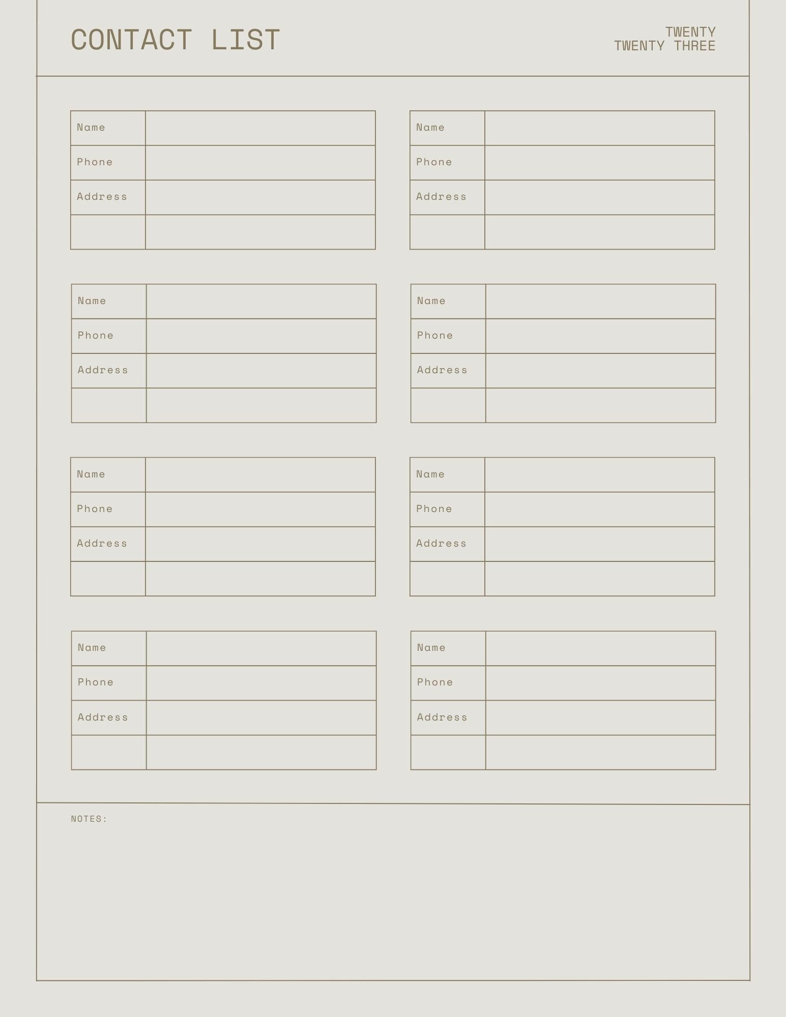 Printable Contact List | Organize Your Contacts | Save Phone Numbers - Etsy