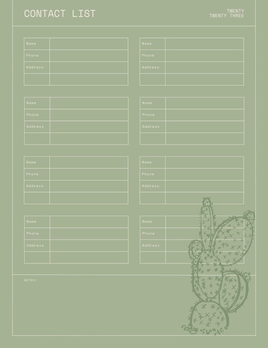 Printable Contact List | Organize Your Contacts | Save Phone Numbers - Etsy