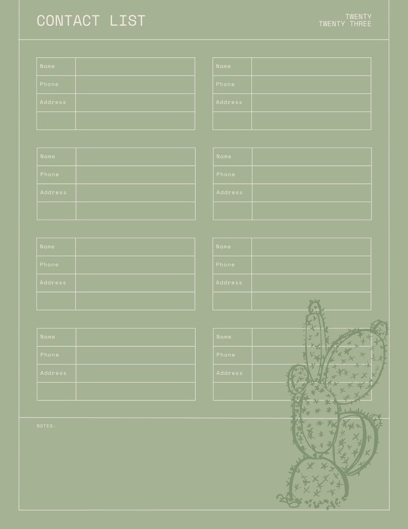 Printable Contact List | Organize Phone Contacts | Free to Print - Etsy