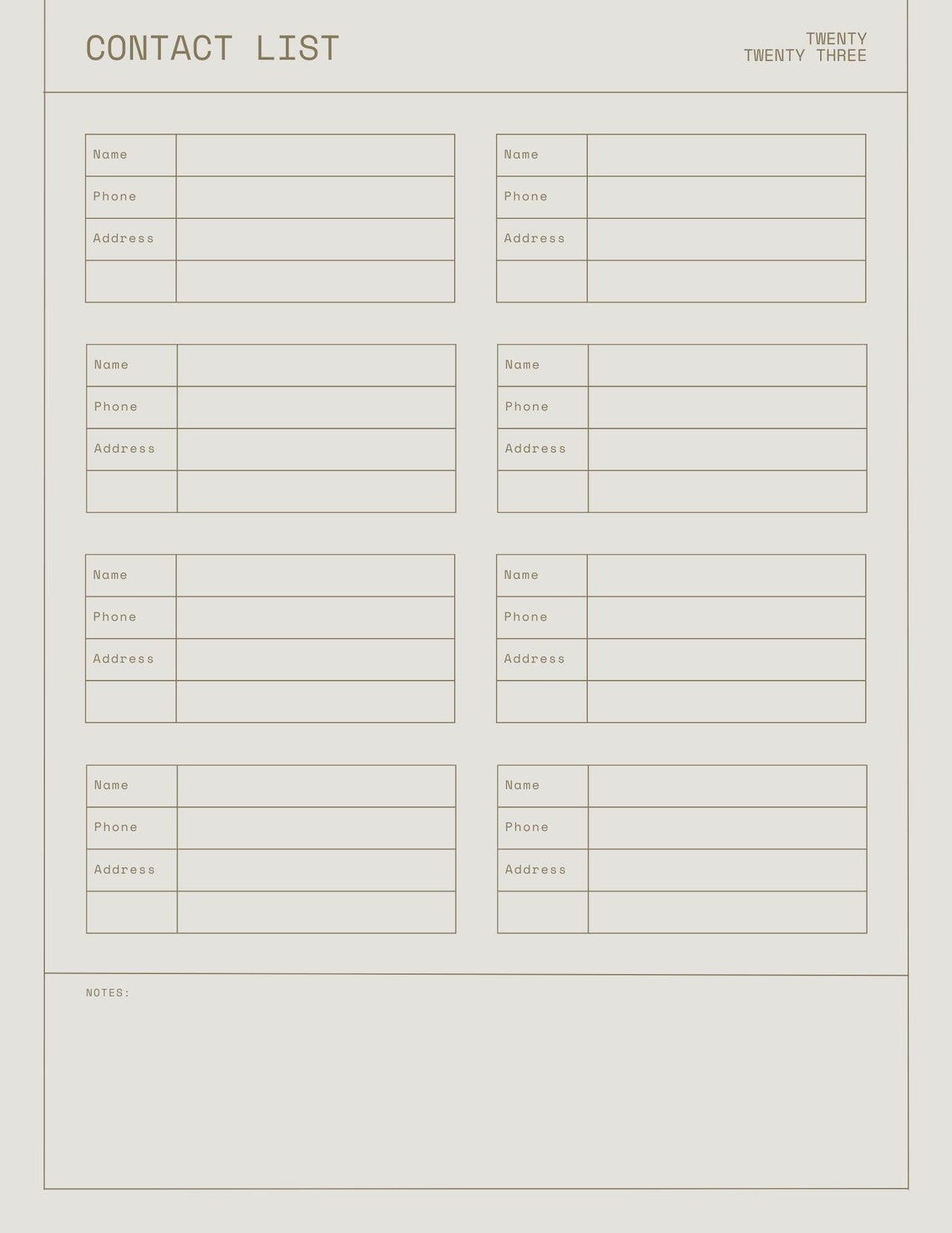 Printable Contact List | Organize Phone Contacts | Free to Print - Etsy