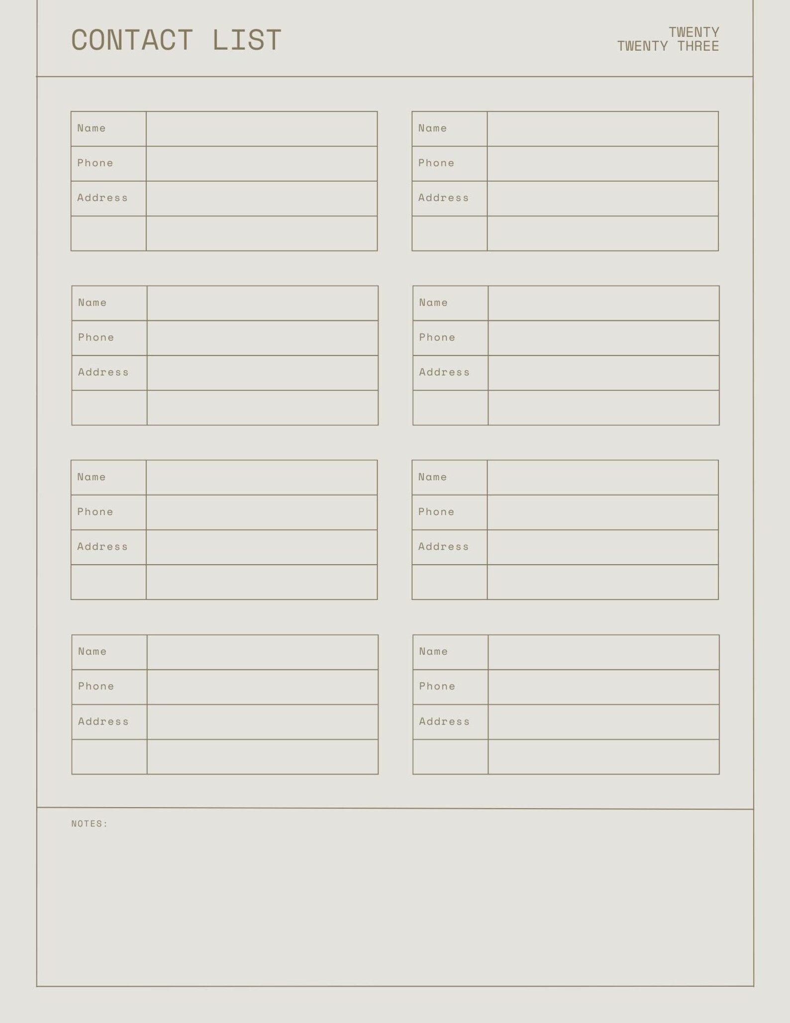 Printable Contact List | Organize Phone Contacts | Free to Print - Etsy