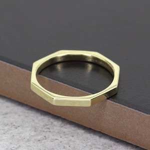14k Octagon Ring | Honeycomb Ring | Geometric Ring | Stacking Ring | Octagon Gold Ring | Real ...