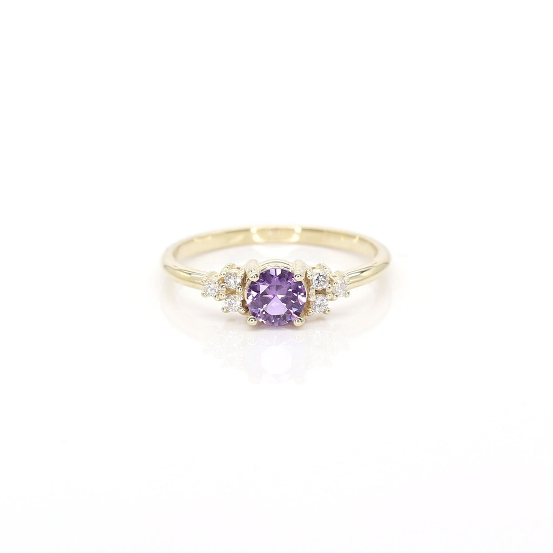 14k Alexandrite Diamond Ring | 5.0MM Lab Created Alexandrite Engagement ...