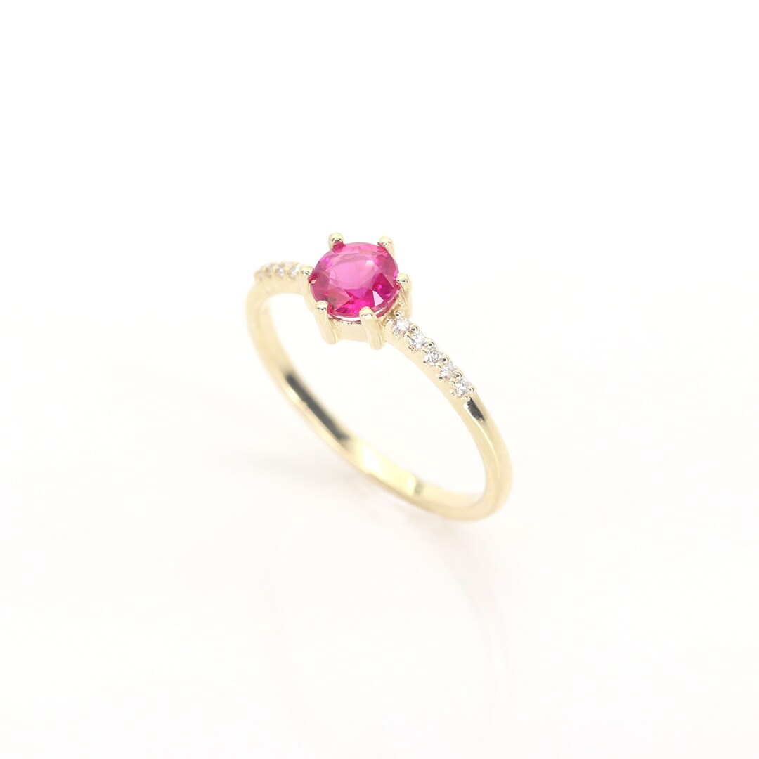 14k Ruby Diamond Engagement Ring | 5.0MM Lab Created Ruby Wedding Ring ...