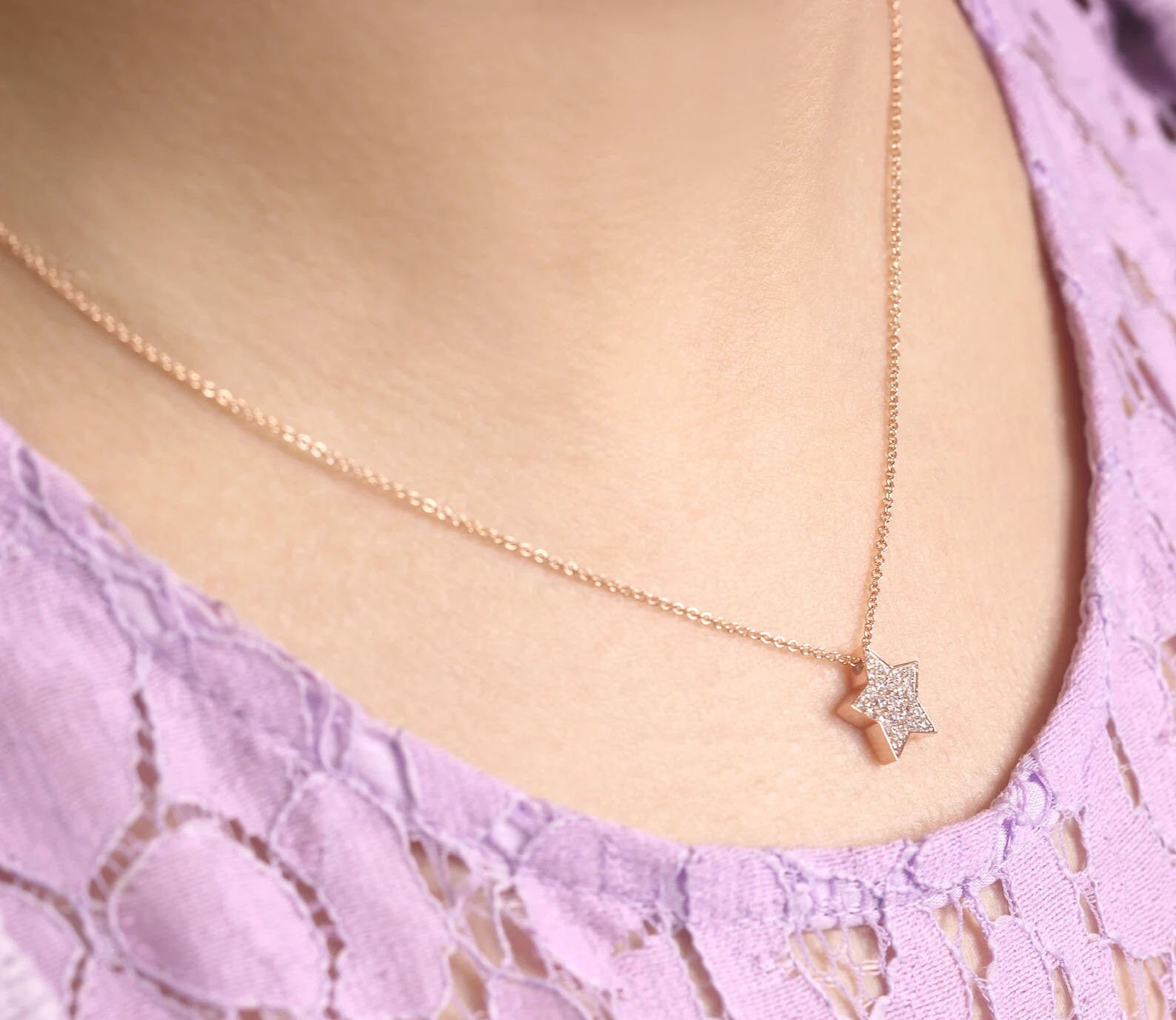 14k Diamond Star Necklace 0.22ct Natural Diamond Necklace - Etsy