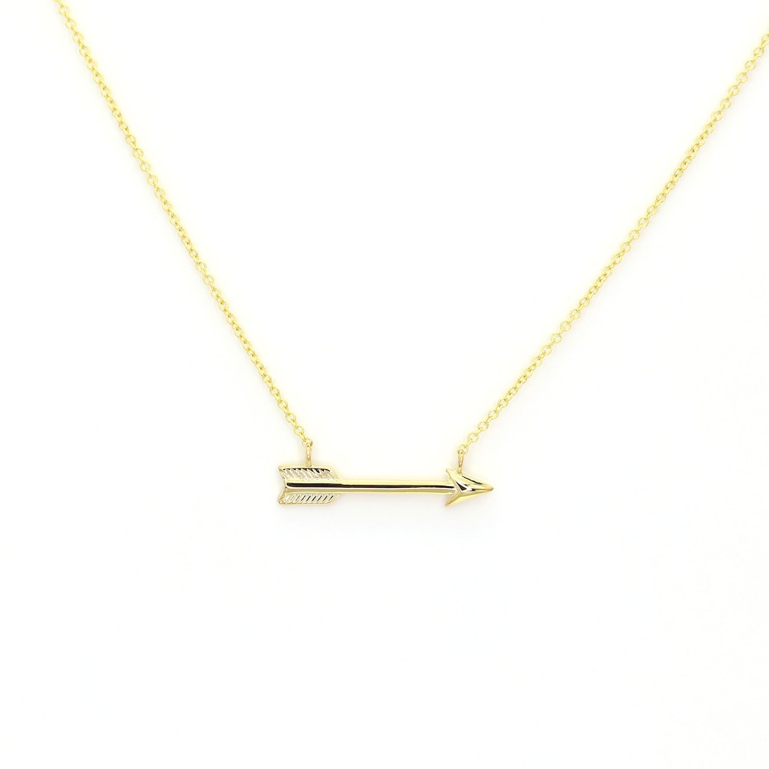 14k Arrow Necklace | Real Gold Necklace | Sideways Arrow Necklace ...