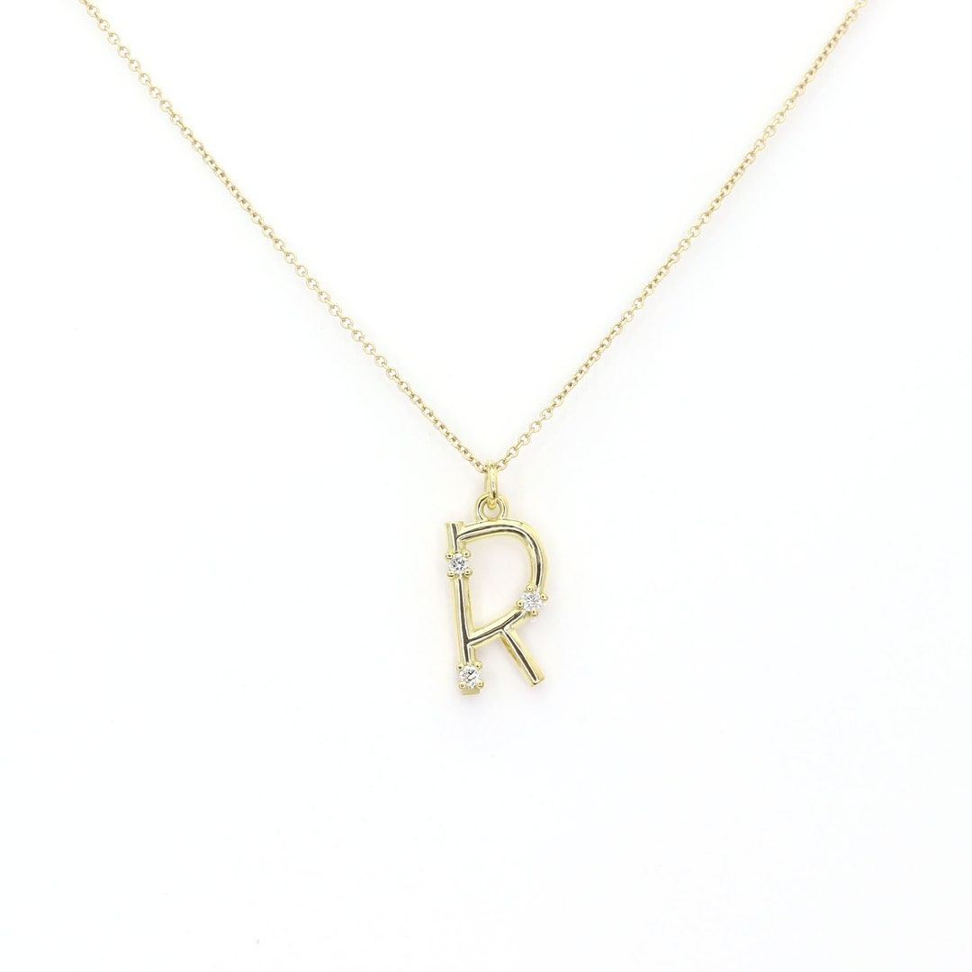14k Real Gold Initial Pendant | Natural Diamond Alphabet Pendant ...