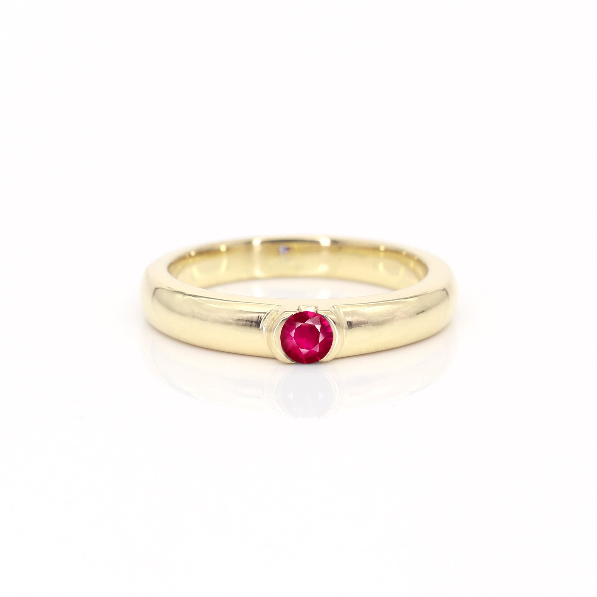 14k Ruby Wedding Band Vintage Natural Ruby Band 3.4MM Ruby - Etsy