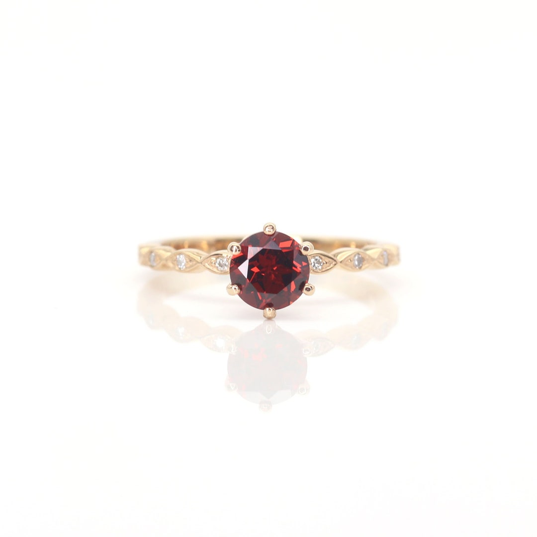 14k Garnet Engagement Ring | Diamond Engagement Ring | Simple Garnet ...