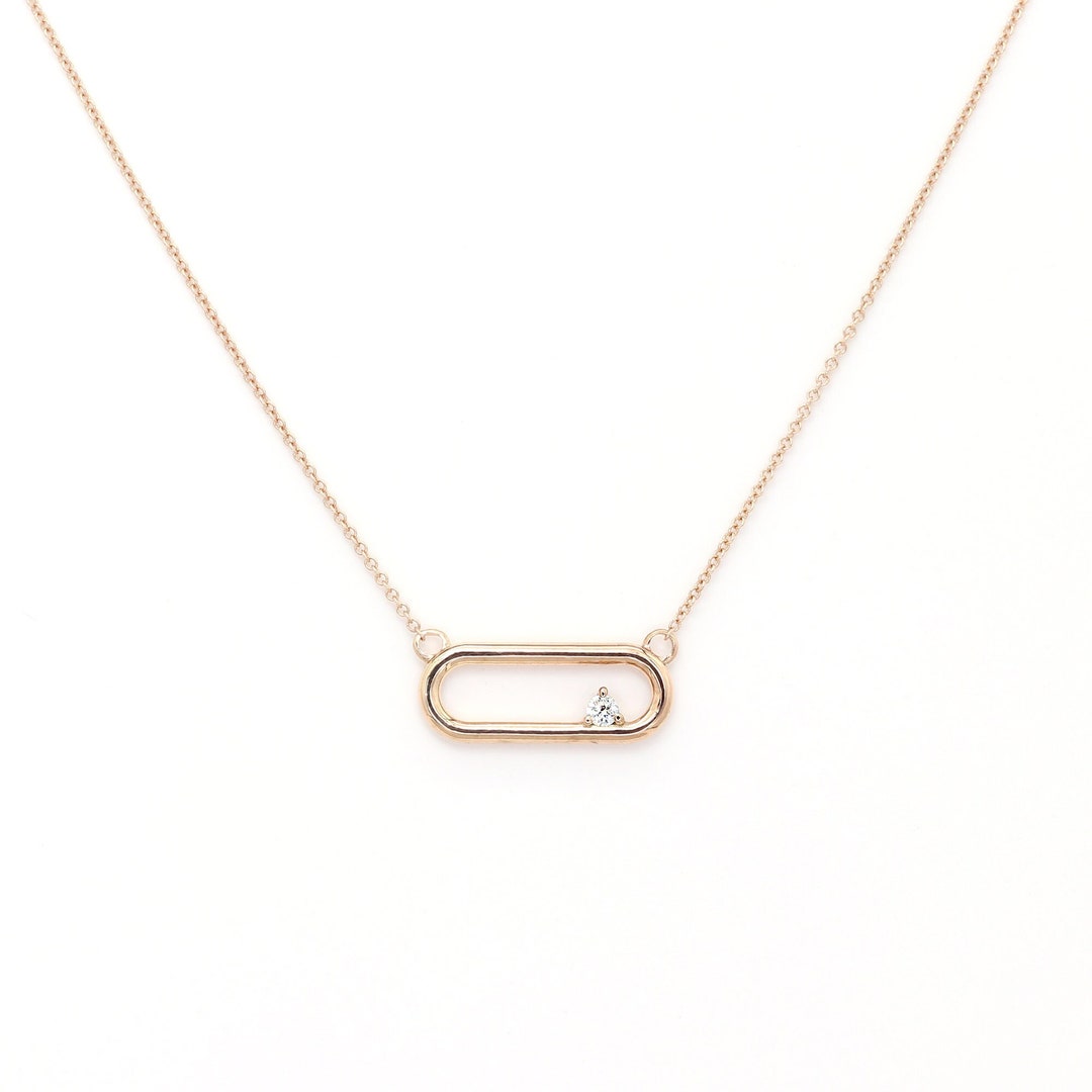 Rectangular Diamond Necklace | 14k Real Gold Tube Necklace ...