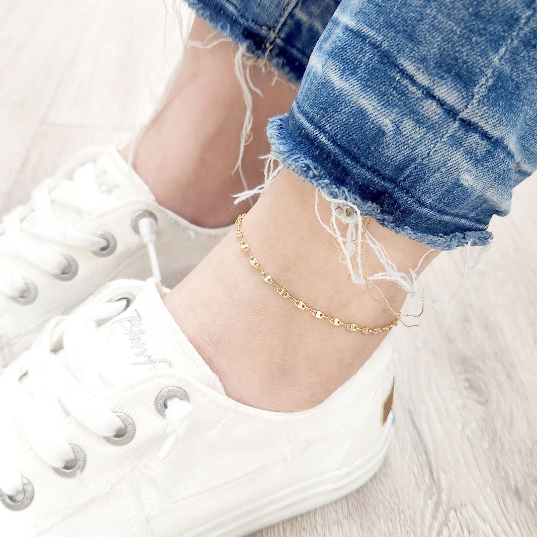14k Yellow Gold Ultra Mirror Chain Anklet | Real Gold Anklet | 2.5 MM ...