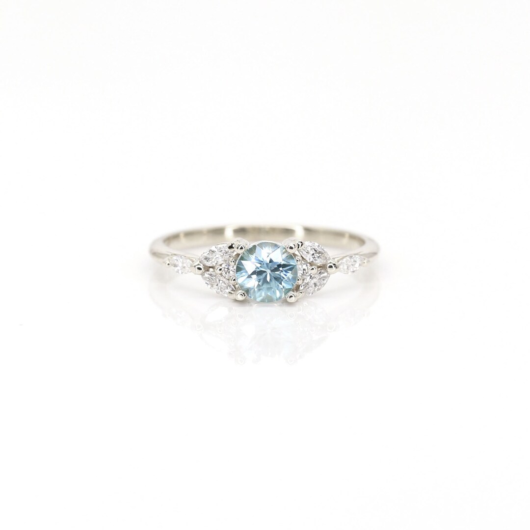 14k Blue Zircon Engagement Ring | 5MM Natural Blue Zircon Ring | 6 ...