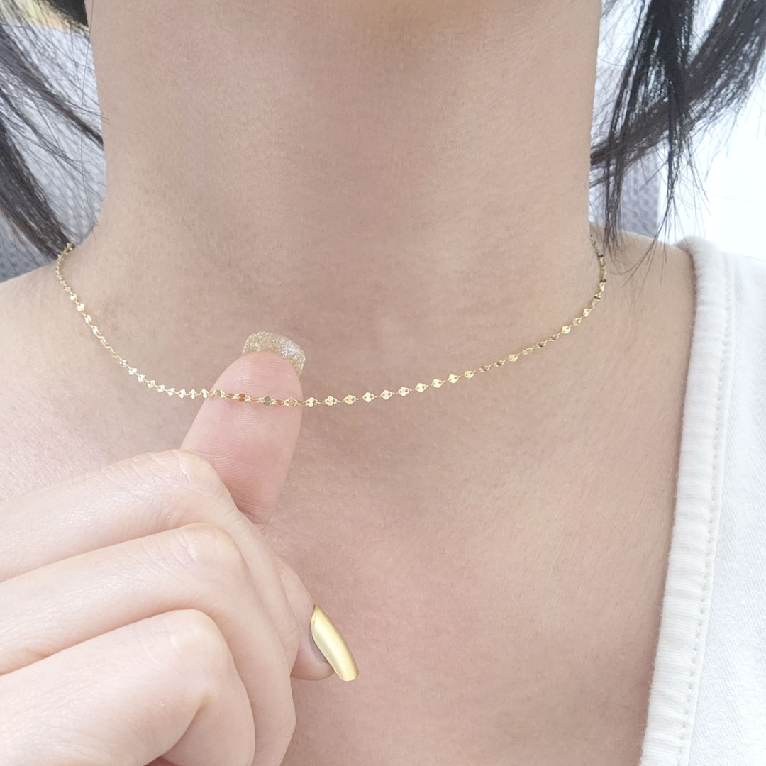 14k Gold Sparkle Chain Necklace | 1.6MM Sequin Chain | Mirror Chain ...