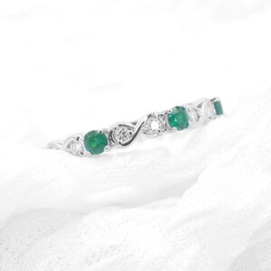 14k Emerald Wedding Band | Diamond Wedding Band | Real Gold Half ...