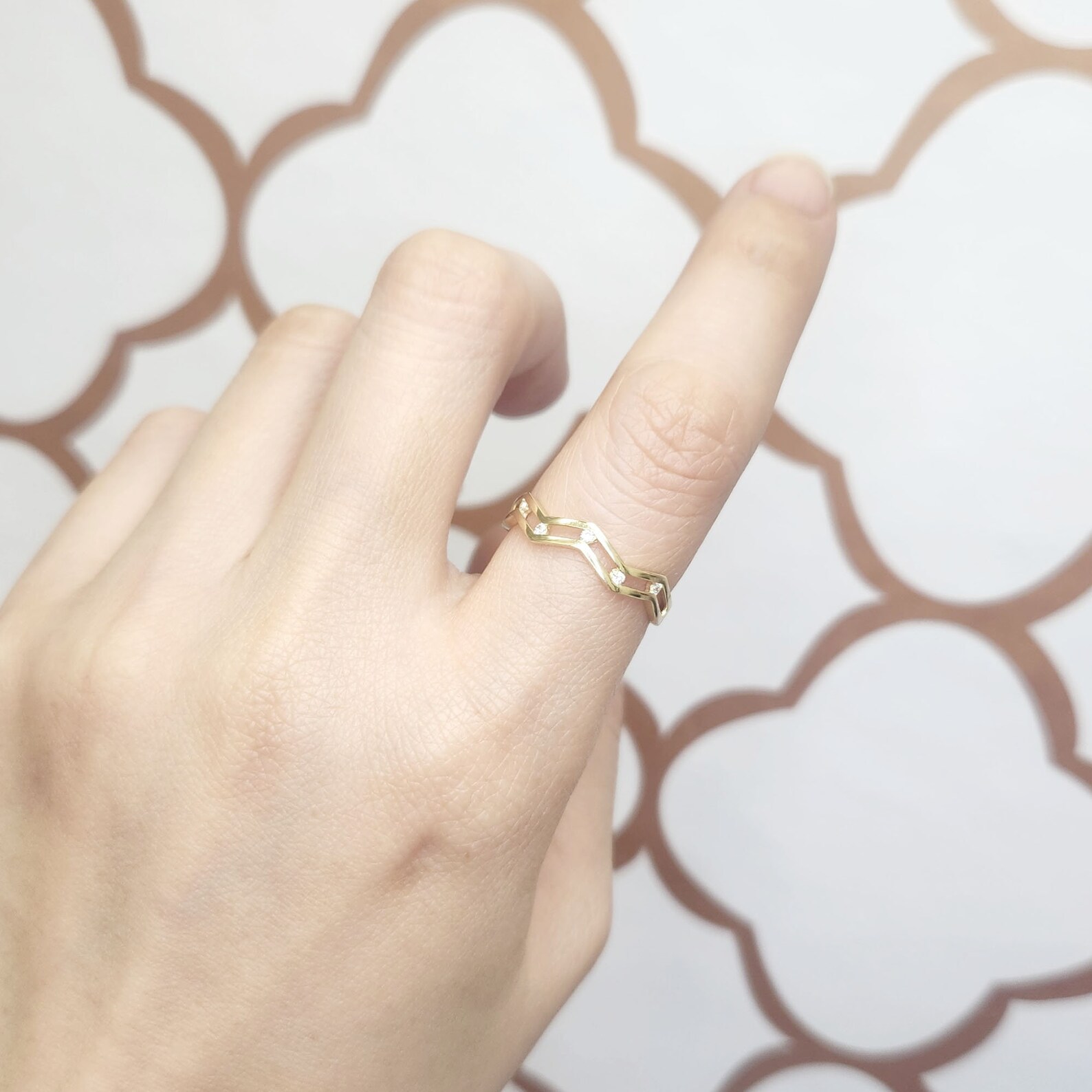 14k Zig Zag Ring Real Gold Wave Ring Natural Diamond Ring Thumb Ring Wavy Ring Stacking Ring up ...