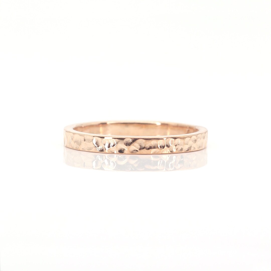14k Hammered Plain Wedding Band | 2.5MM Square Edge Ring | Simple ...
