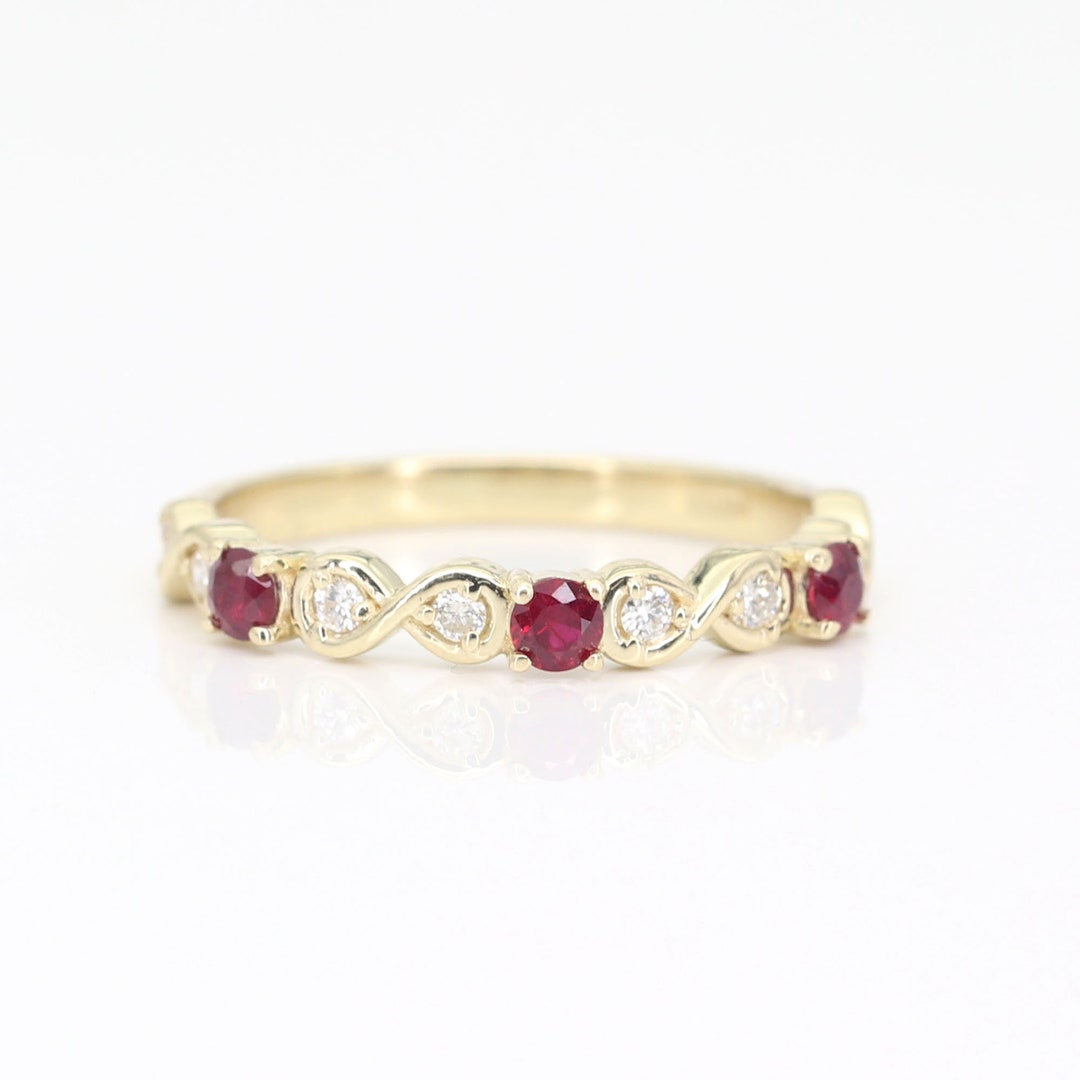14k Ruby Wedding Band | Diamond Wedding Band | Half Eternity Band ...