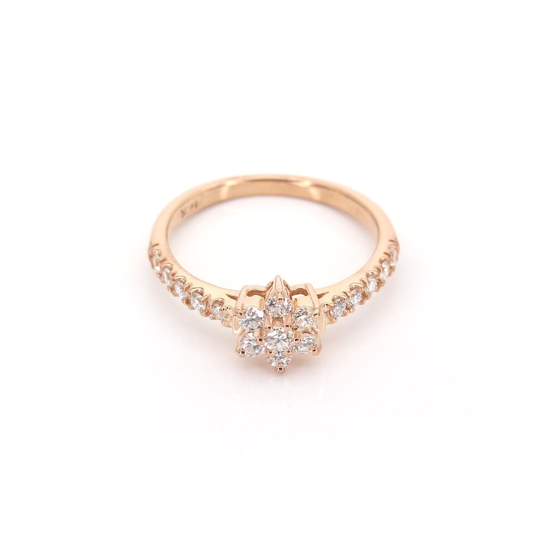 14k Flower Diamond Ring | Diamond Engagement Ring | Rose Gold Flower ...