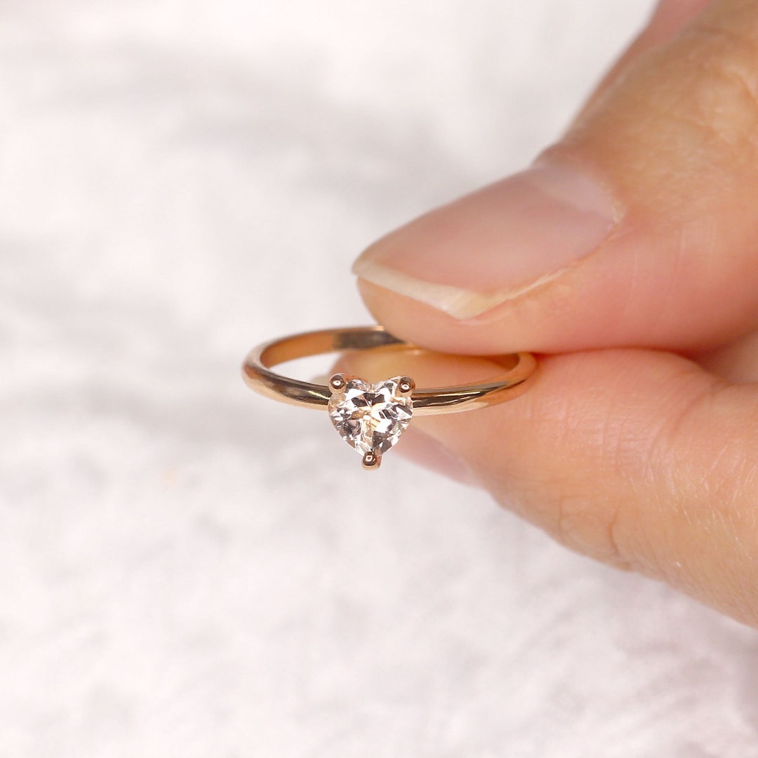 14k Heart Morganite Ring | Morganite Solitaire Ring | 5.0MM Morganite ...