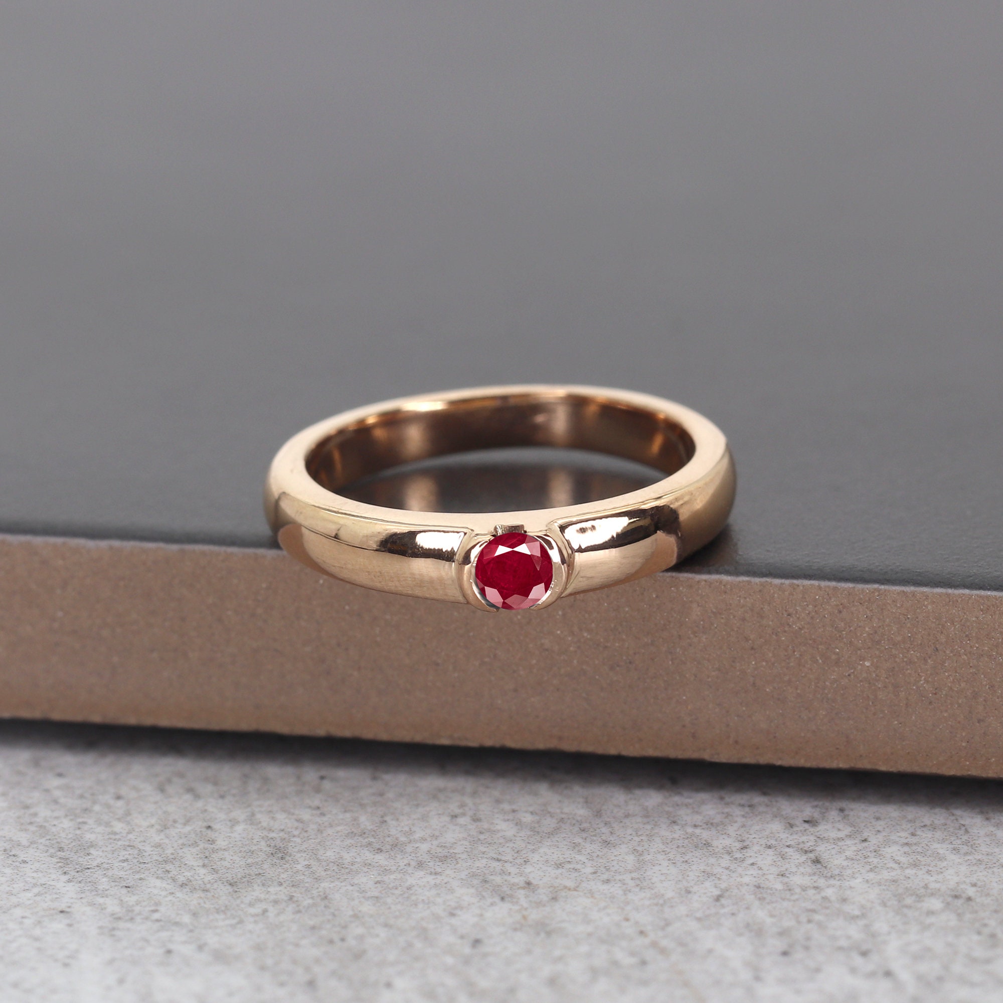 14k Ruby Wedding Band Vintage Natural Ruby Band 3.4MM Ruby - Etsy
