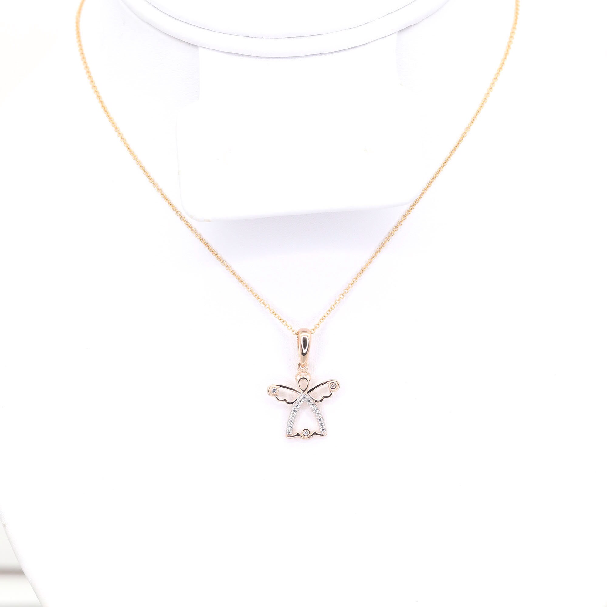 14k Guardian Angel Necklace | Real Gold Angel Pendant | Angel Diamond ...