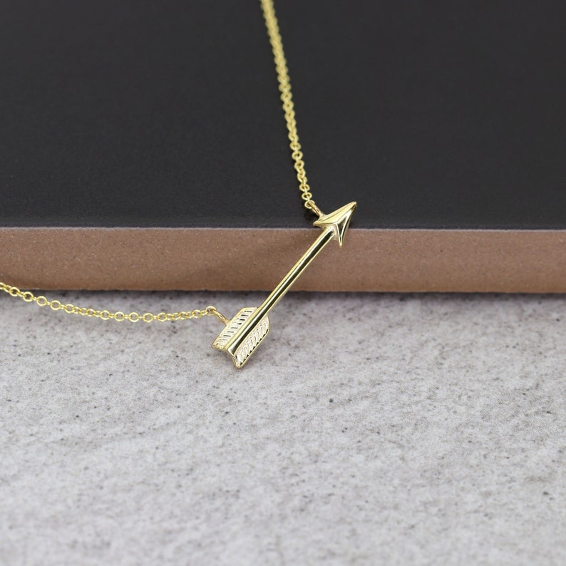 14k Arrow Necklace | Real Gold Necklace | Sideways Arrow Necklace ...