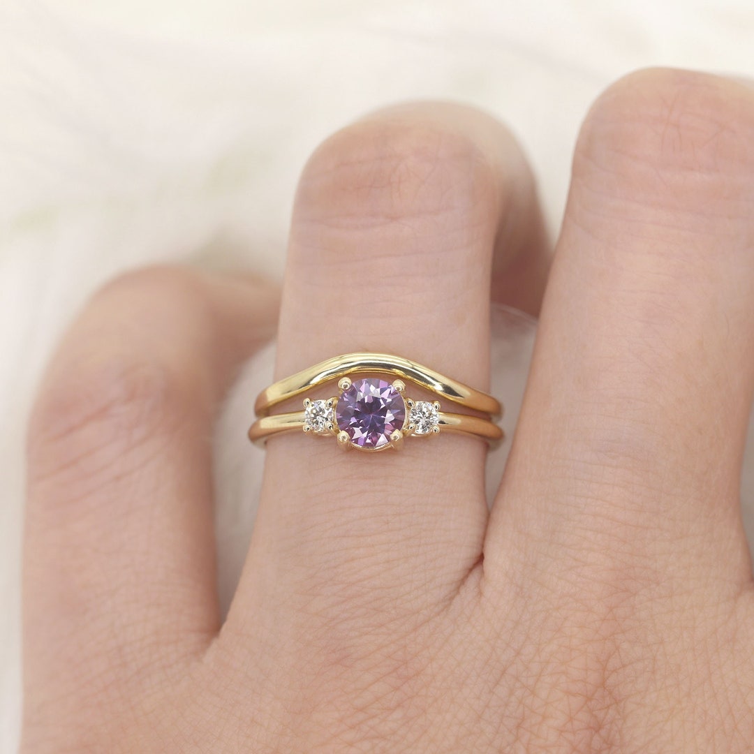 14k Alexandrite Diamond Ring Set | 5.0MM Lab Created Alexandrite Ring ...