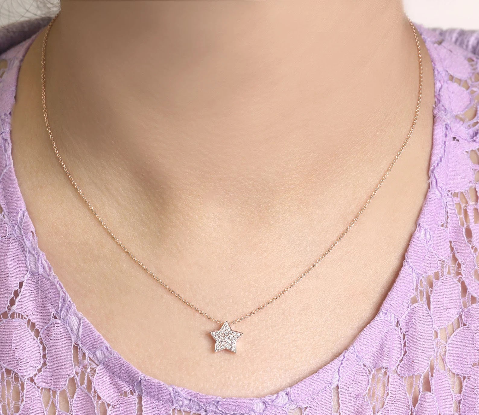 14k Diamond Star Necklace 0.22ct Natural Diamond Necklace - Etsy
