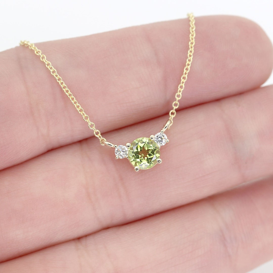14k Peridot Diamond Necklace | Real Gold Minimalist Necklace | 5.0MM ...