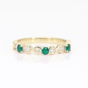 14k Emerald Wedding Band | Diamond Wedding Band | Real Gold Half ...