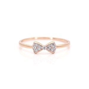 14k Diamond Bow Ring | Real Diamond Ribbon Ring | Real Gold Bow Tie Ring | April Birthstone Ring ...