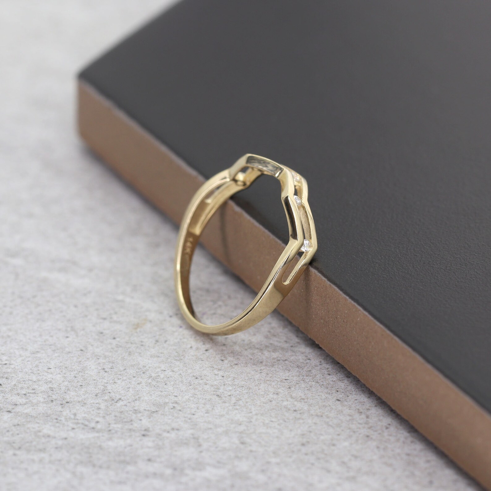 14k Zig Zag Ring Real Gold Wave Ring Natural Diamond Ring Thumb Ring Wavy Ring Stacking Ring up ...