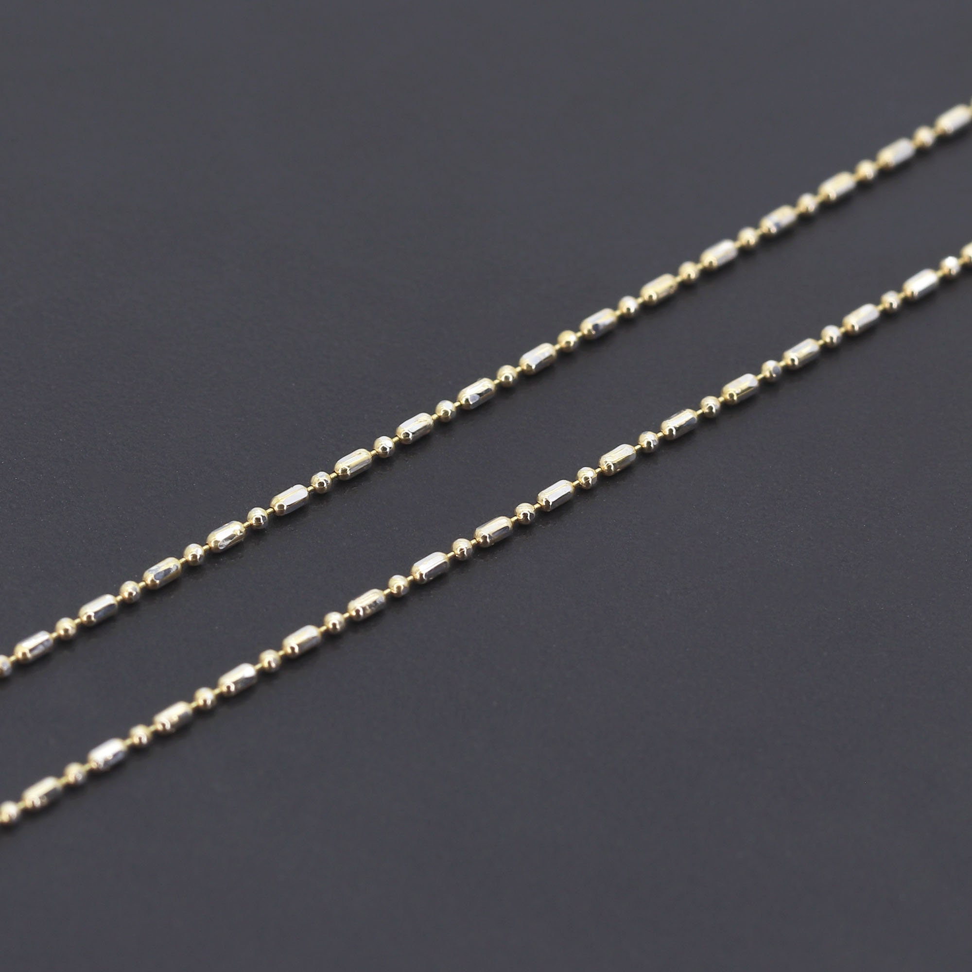 14k Yellow Gold Beaded Chain Necklace | 1.0 MM Diamond Cut Bead & Bar ...