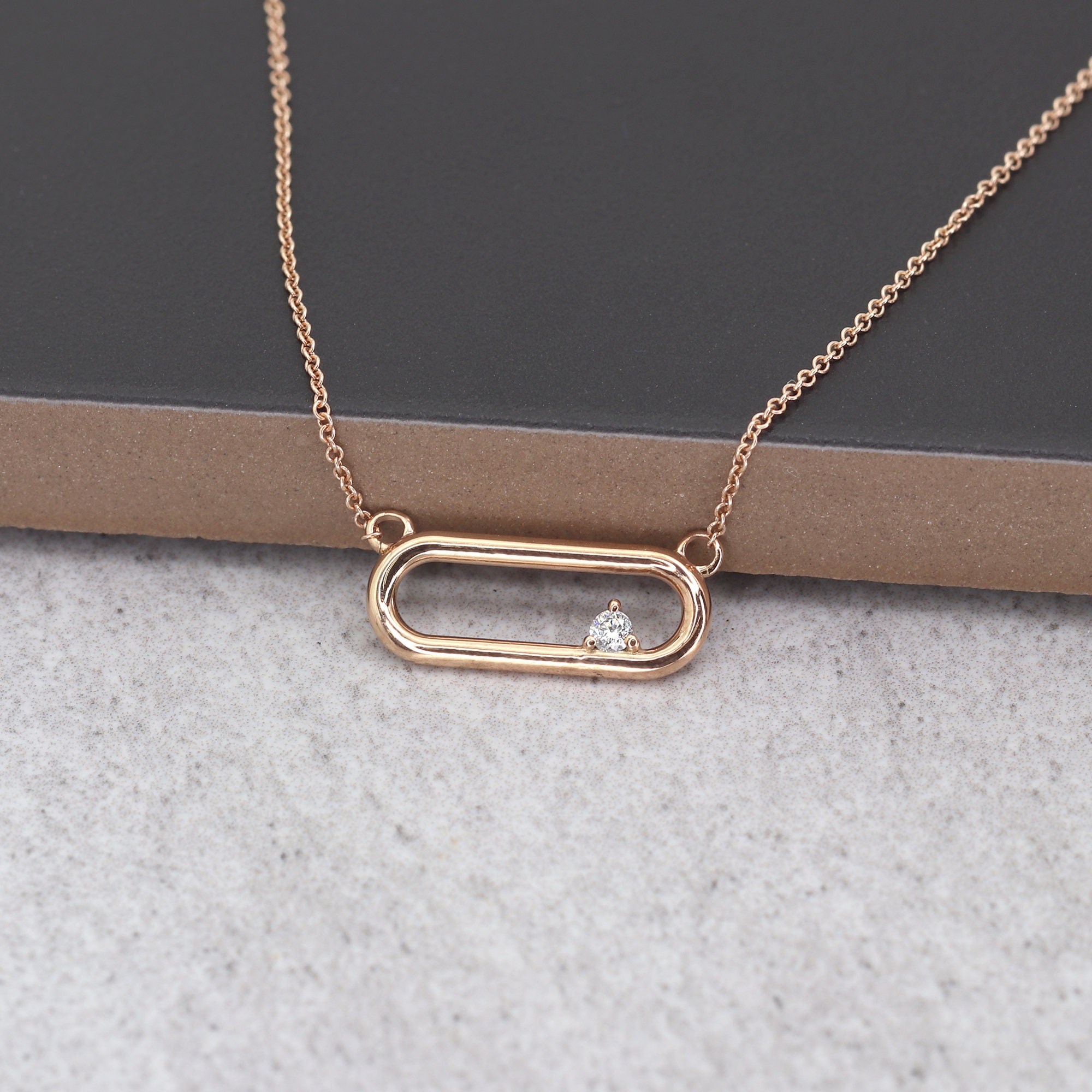 Rectangular Diamond Necklace | 14k Real Gold Tube Necklace ...