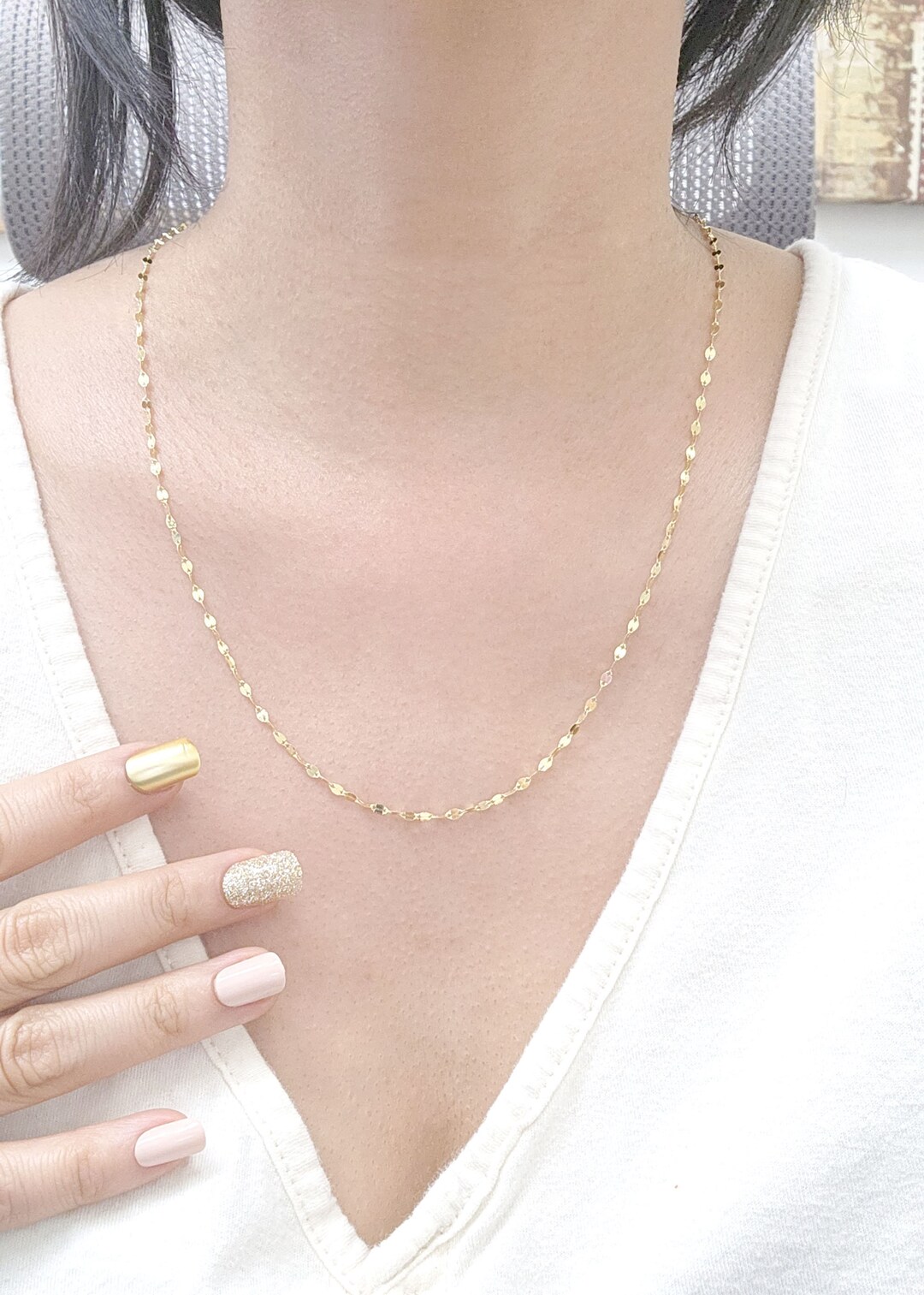 14k Gold Sparkle Chain Necklace | 2.2MM Sequin Chain | Mirror Chain ...