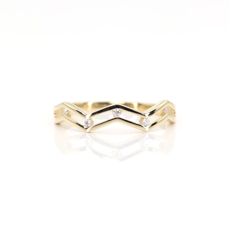 14k Zig Zag Ring Real Gold Wave Ring Natural Diamond Ring - Etsy