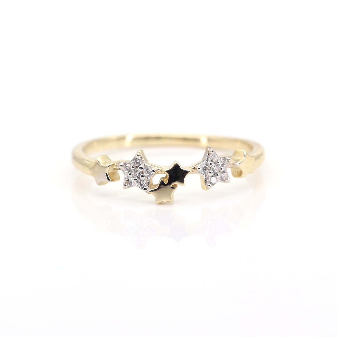 14k Diamond Cluster Ring | Real Diamond Star Ring | Stacking Ring ...
