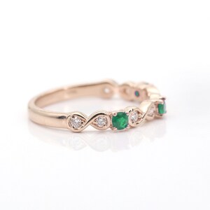 14k Emerald Wedding Band | Diamond Wedding Band | Real Gold Half ...