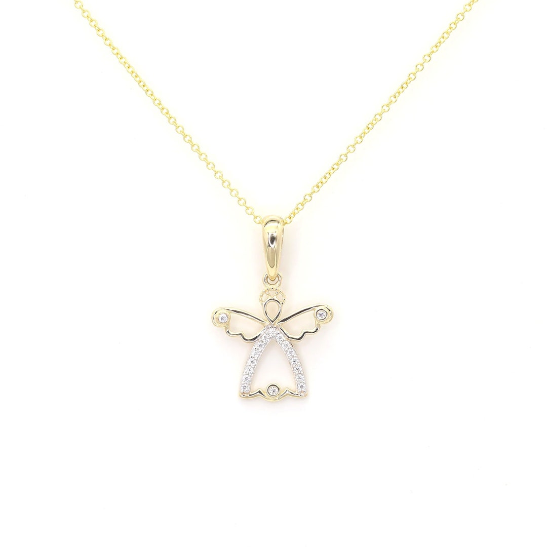 14k Guardian Angel Necklace | Real Gold Angel Pendant | Angel Diamond ...