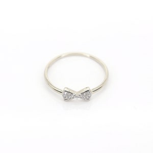 14k Diamond Bow Ring | Real Diamond Ribbon Ring | Real Gold Bow Tie Ring | April Birthstone Ring ...