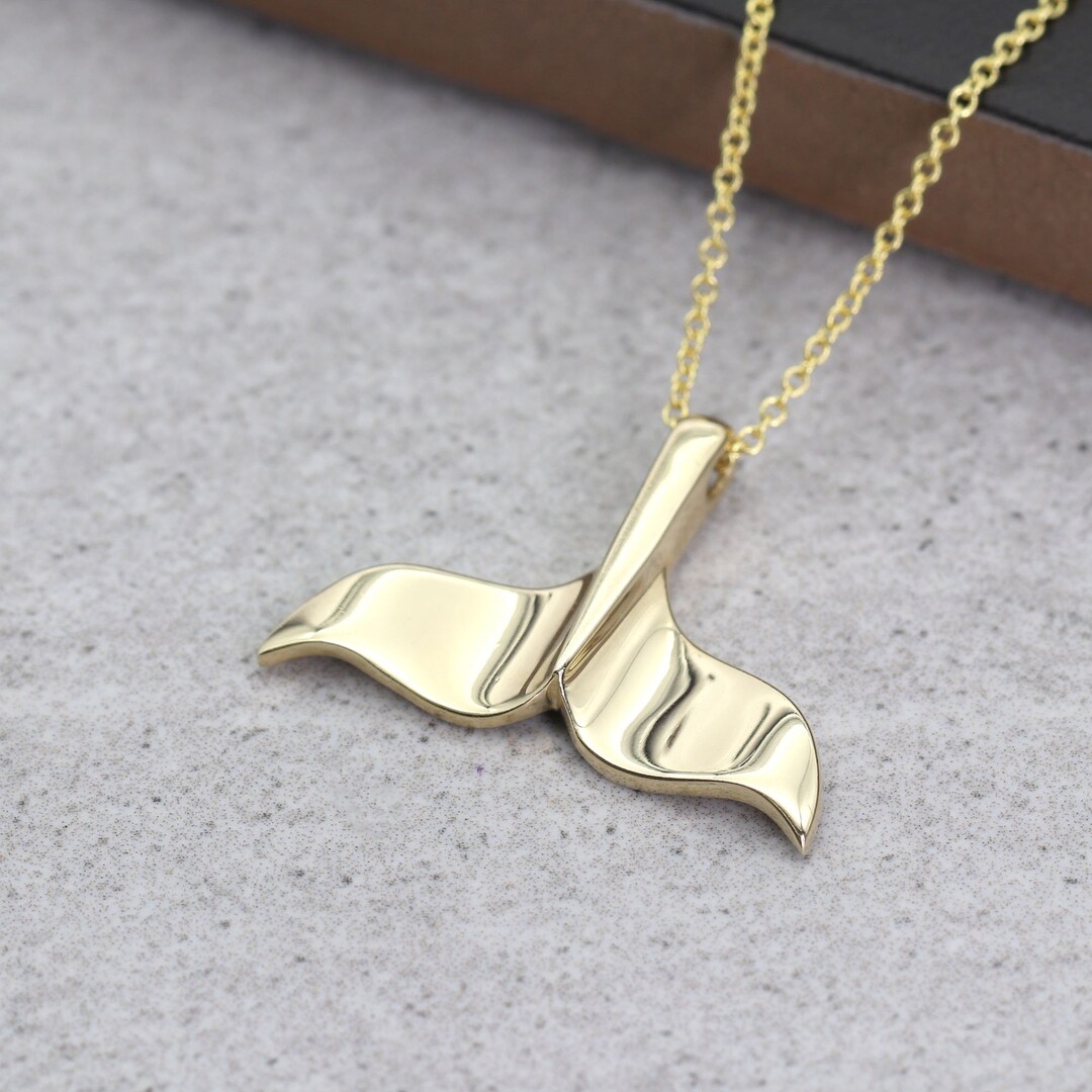 14k Mermaid Tail Necklace | Real Gold Whale Tail Necklace | Minimalist Fish Tail Pendant | Sea ...