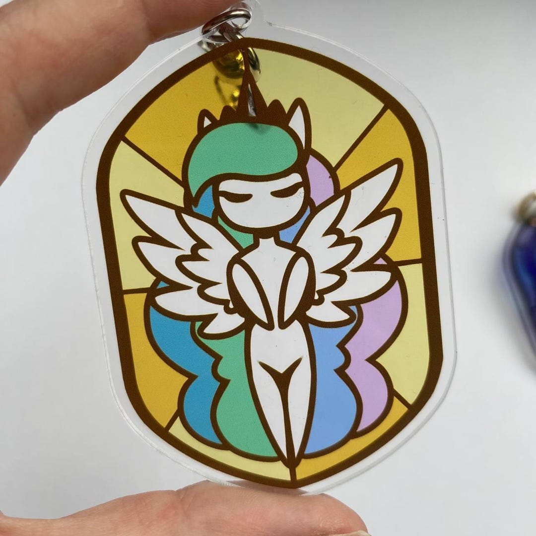 MLP Keychain | Princess Celestia Stained Glass | Double-sided Semi-transparent Acrylic Keychain ...