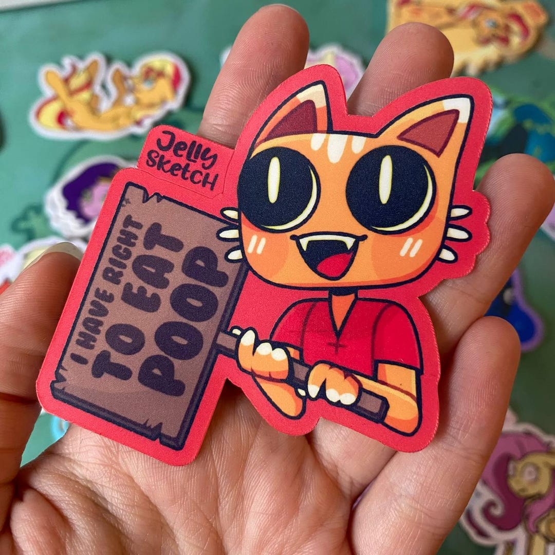 COTL Sticker Orange Cat Villager I Have Right to Eat Poop - Etsy