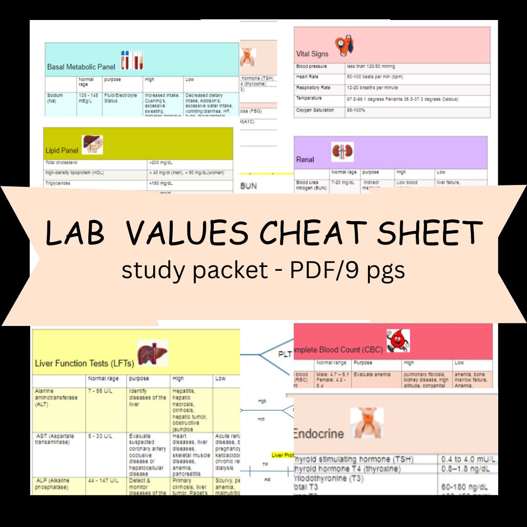 Complete Lab Values Cheat Sheet for Nursing Students, Clinicals, NCLEX ...
