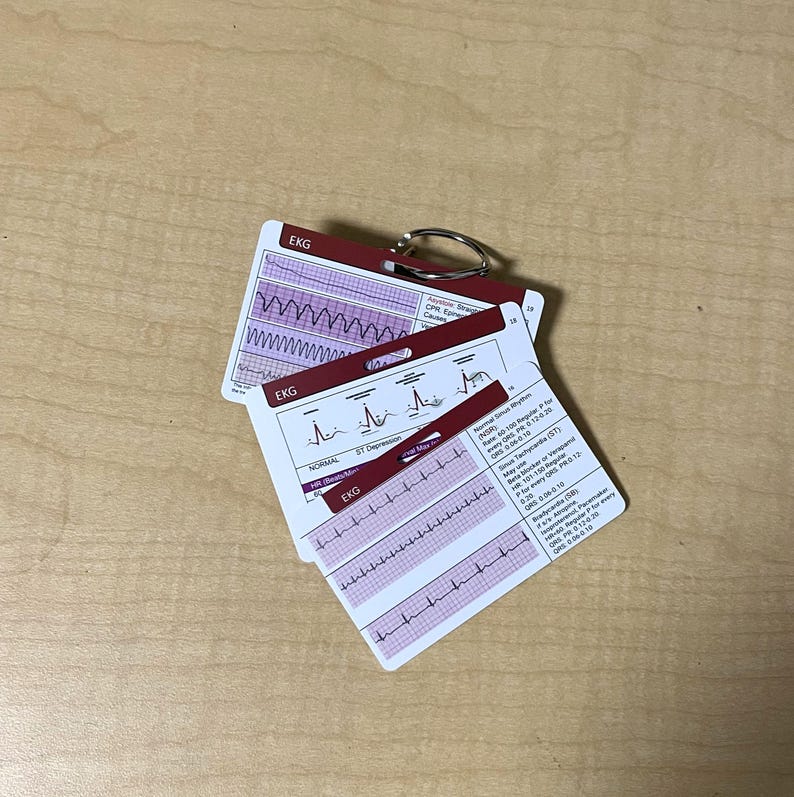 EKG Badge 3 Card Set + (free PDF), ECG Rhythms Cheat Sheet, Ekg ...