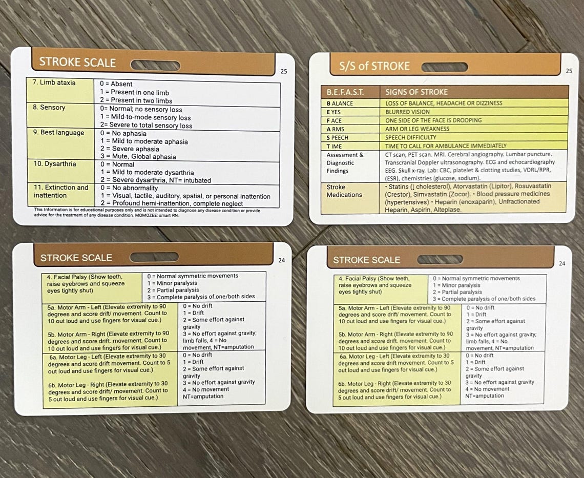 NIHSS Stroke Scale Badge Cards: Nurse Pocket Reference - Etsy